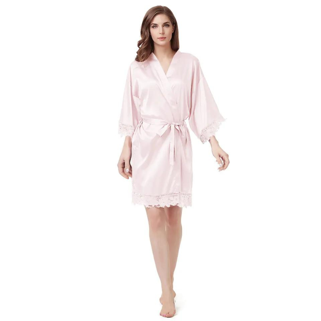 Women's Blank Bridal Day Robe With Crochet Detail - Pale Blush – Crafty ...