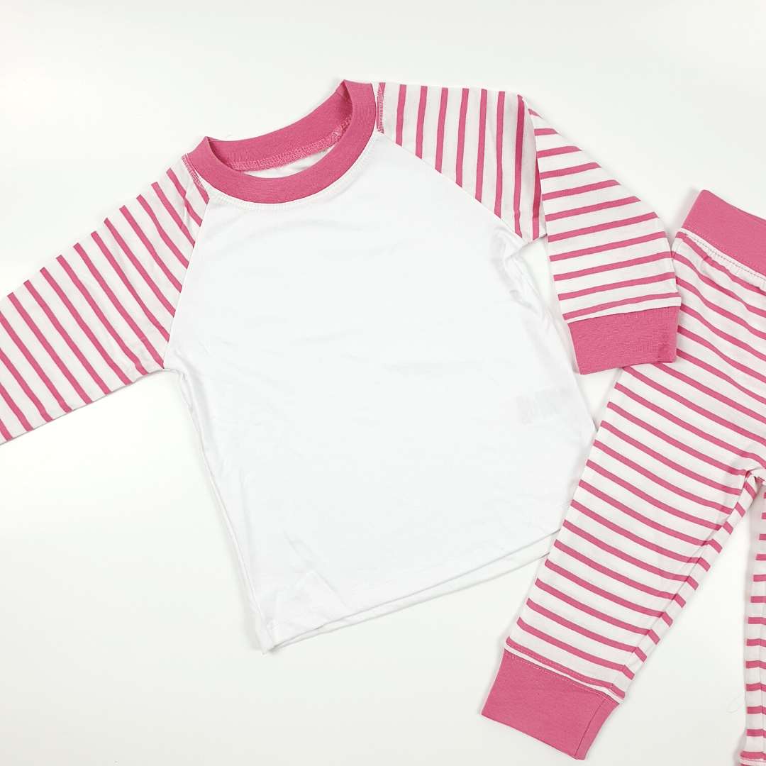 Kids Toddler/Baby Blank Sublimation Pink/White Striped Pyjamas – Crafty ...